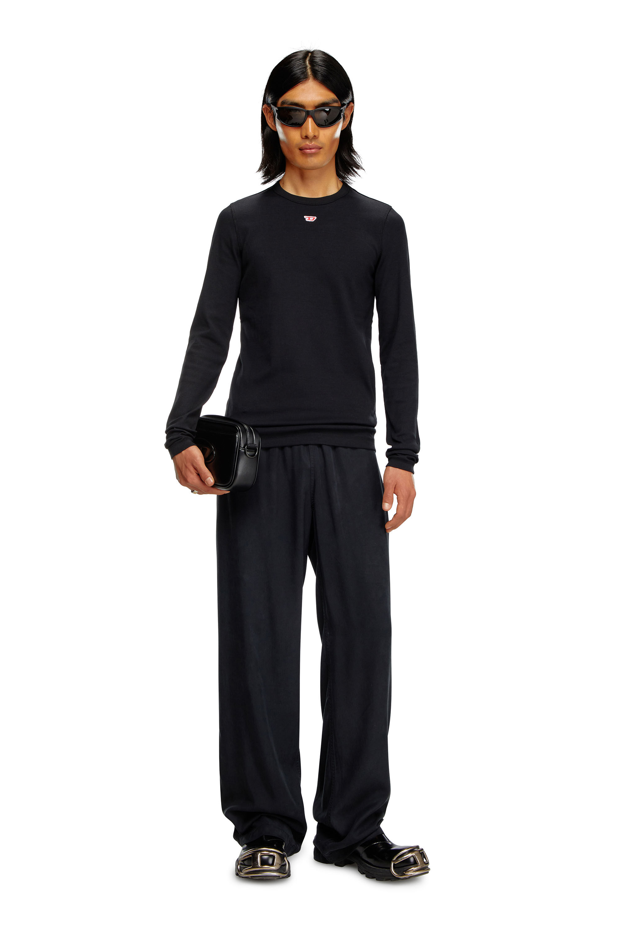 Men's Long-sleeve T-shirt with D patch | Black | Diesel Men's Long-sleeve T-shirt with D patch | Black | Diesel